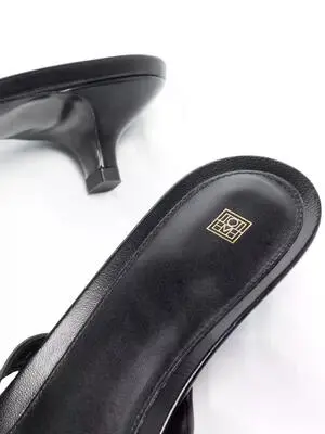 TOTEME Leather Heeled Flip Flops - Black