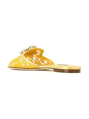 Dolce & Gabbana Bianca Rainbow Lace Brooch-detail Flat Sandals - Yellow