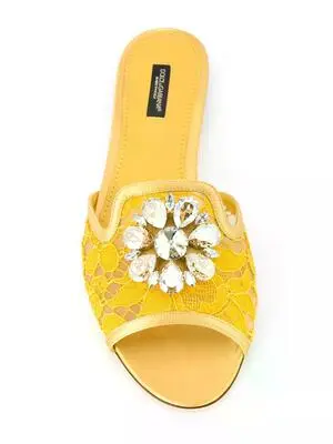 Dolce & Gabbana Bianca Rainbow Lace Brooch-detail Flat Sandals - Yellow