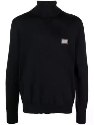 Dolce & Gabbana Logo-patch Roll-neck Jumper - Blue