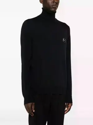 Dolce & Gabbana Logo-patch Roll-neck Jumper - Blue