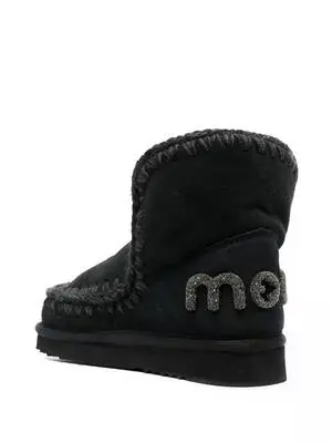 Mou Glitter Logo Ankle Boots - Black