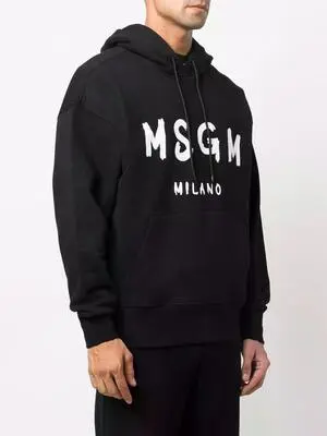 MSGM Long-sleeved Logo Print Hoodie - Black