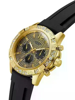 Guess Tone Stainless Steel Chronograph Watch With Crystal-encrusted Bezel