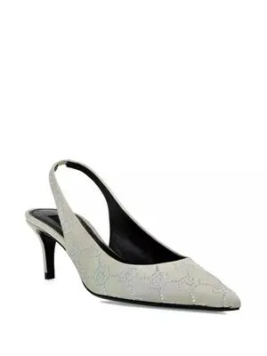 Philipp Plein 55mm Rhinestone Monogram Slingback Pumps - Neutrals