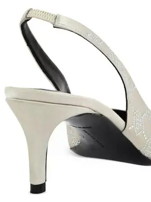 Philipp Plein 55mm Rhinestone Monogram Slingback Pumps - Neutrals