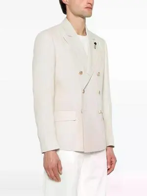 LARDINI Double-breasted Linen Blazer - Neutrals
