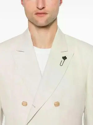 LARDINI Double-breasted Linen Blazer - Neutrals