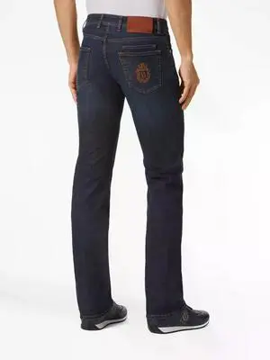 BILLIONAIRE Logo-embroidered Straight-leg Jeans - Blue