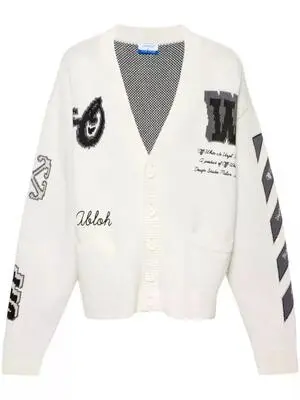 Off-White Varsity Ribbed V-neck Cardigan - Neutrals