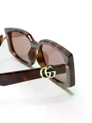 Gucci Double G Rectangle-frame Sunglasses - Brown