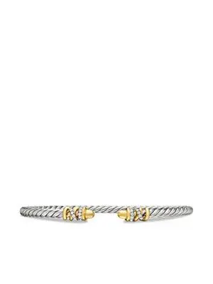 David Yurman 18kt Gold And Sterling Diamond Cable Cuff Bracelet - Silver