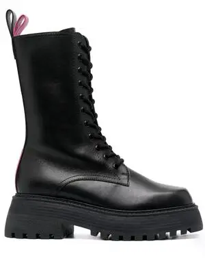 3JUIN Lace-up Leather Boots - Black