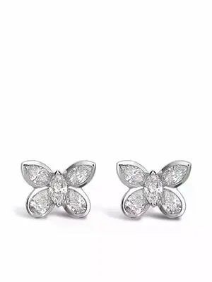 PRAGNELL 18kt White Gold Butterfly Diamond Stud Earrings - Silver