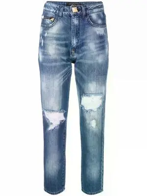 Philipp Plein High-rise Distressed Cropped Jeans - Blue
