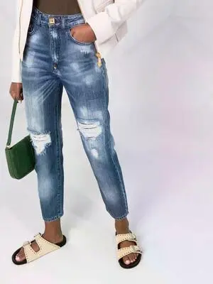 Philipp Plein High-rise Distressed Cropped Jeans
