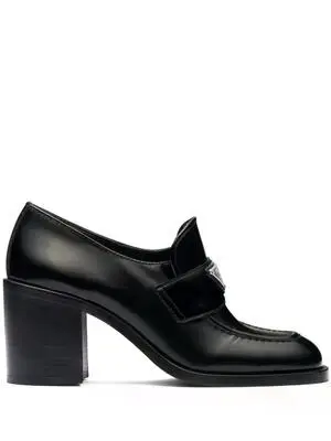 Prada Block-heel Brushed-leather Loafers