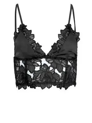 FLEUR DU MAL Whitney Embroidered Longline Triangle Bra - Black