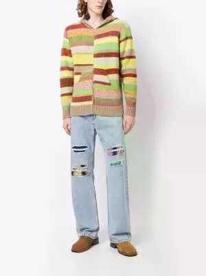THE ELDER STATESMAN Multi-stripe Cashmere Zip-up Hoodie