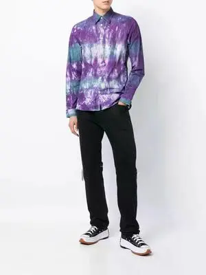 STAIN SHADE Long-sleeve Button-up Tie-dye Shirt