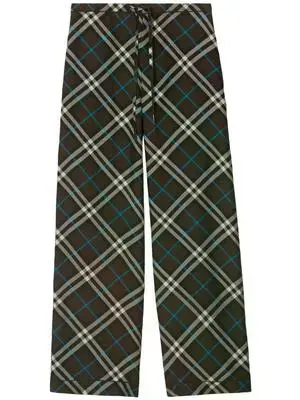 Burberry Check-pattern Silk Trousers - Brown