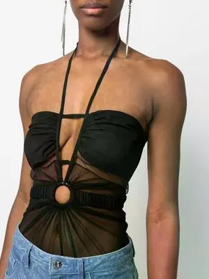 NENSI DOJAKA Sheer-panel Halterneck Bodysuit