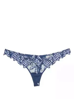 FLEUR DU MAL Lily Embroidered Hipster Thong - Blue