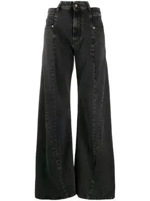 MAISON MARGIELA Asymmetrical Waist Wide Leg Jeans - Black