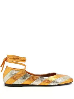 La DoubleJ Striped Metallic Ballerina Shoes - Orange
