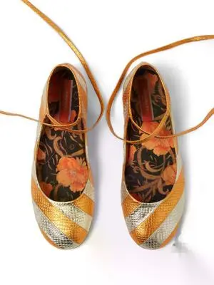 La DoubleJ Striped Metallic Ballerina Shoes - Orange