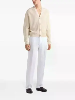 Prada Linen Wide-leg Trousers - White