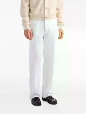 Prada Linen Wide-leg Trousers - White