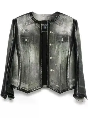 Balmain Denim-print Leather Jacket