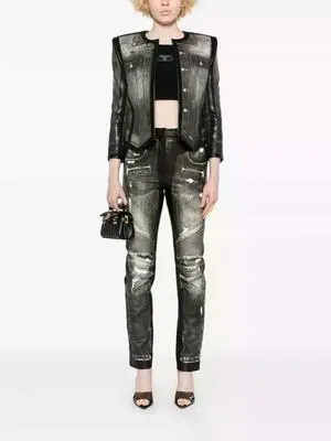 Balmain Denim-print Leather Jacket