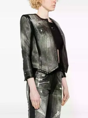 Balmain Denim-print Leather Jacket