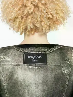 Balmain Denim-print Leather Jacket