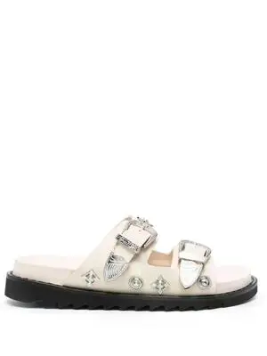 Toga Stud-embellished Leather Slides - Neutrals