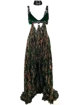 Roberto Cavalli Patterned Pleated Maxi Dress