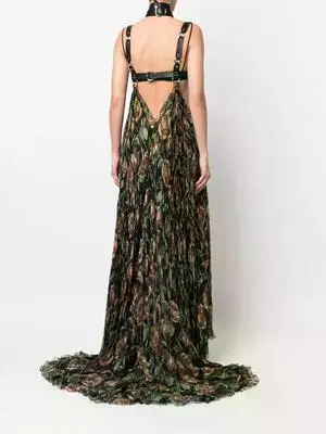Roberto Cavalli Patterned Pleated Maxi Dress