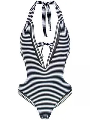 AMIR SLAMA Striped One Piece Swimsuit - Black