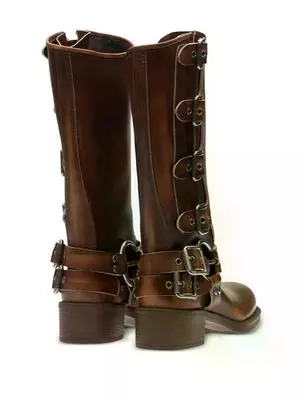 Miu Miu Buckle-detail Leather Mid-calf Boots - Brown