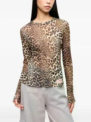 GANNI Leopard Print Long Sleeve T-shirt - Brown