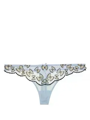 FLEUR DU MAL Farfalle Embroidered Thong - Blue