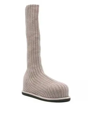 Amina Muaddi Veneda Ribbed Knit Knee-high Boots - Brown