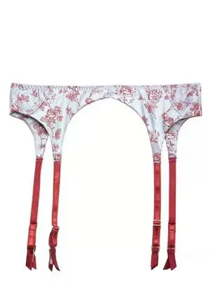 FLEUR DU MAL Rose-jacquard Garter Belt