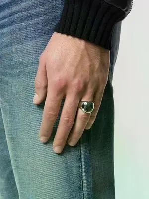 Tom Wood Small Flush Larvikite Circle Ring