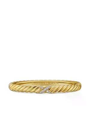 David Yurman 18k Yellow Sculpted Cable X Station Diamond Bracelet - Gold