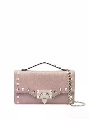 Valentino Garavani Rockstud Grainy Calfskin Wallet With Chain Strap