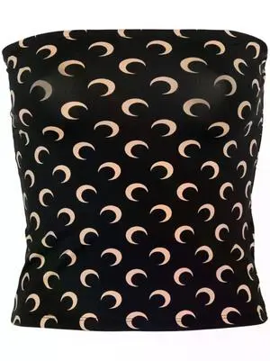 MARINE SERRE Moon Print Strapless Top - Black