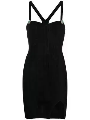 Roberto Cavalli Ribbed-knit Button-detail Mini Dress